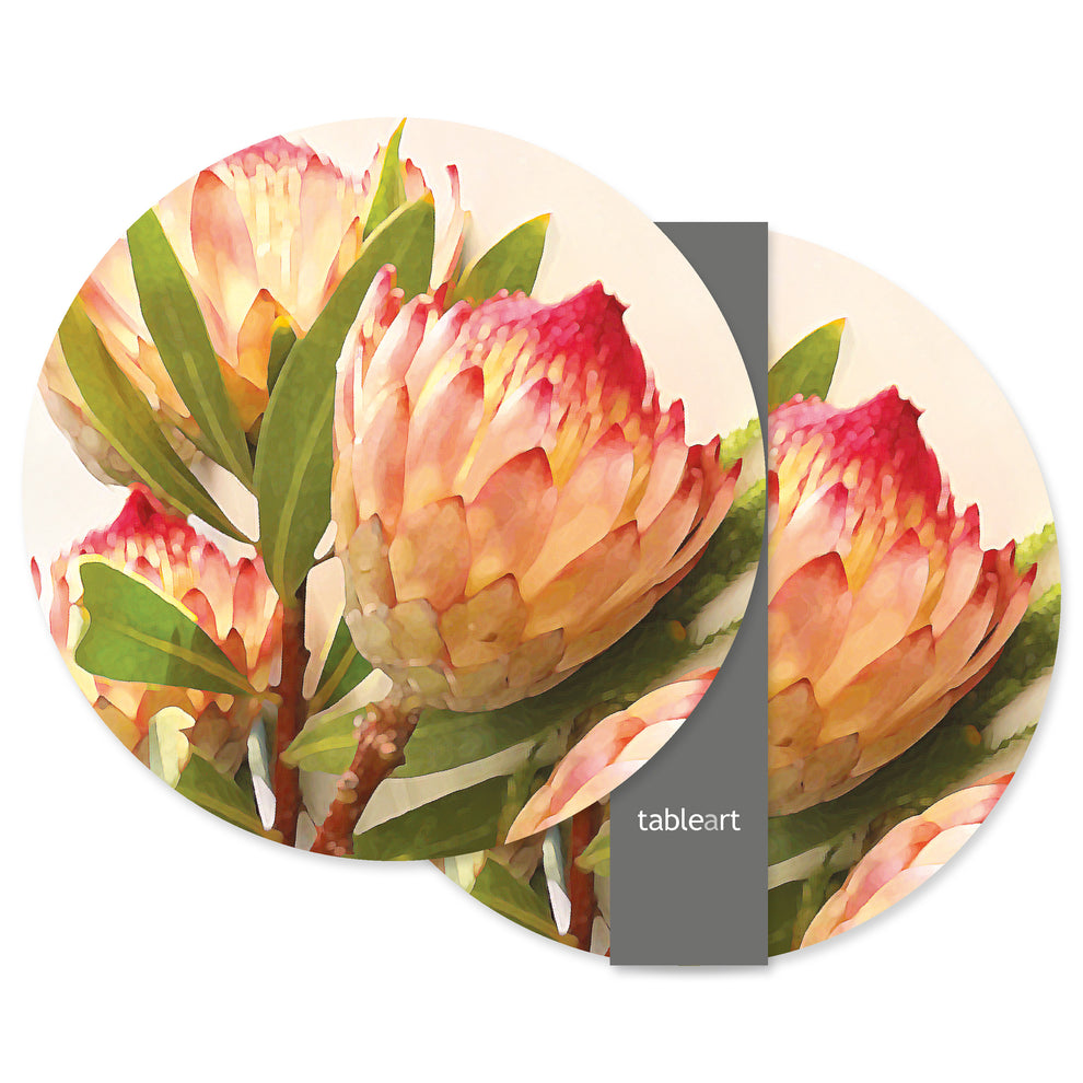 Placemats Round | Protea Robijn – Linen and Glass